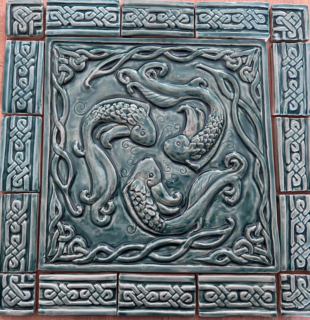 12" Fish of Knowledge Backsplash Tile With Celtic Border (size Approx16 ...