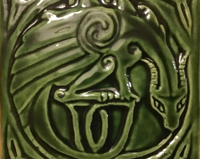 Emerald Green 4"celtic Dragon Ceramic Tile - Etsy