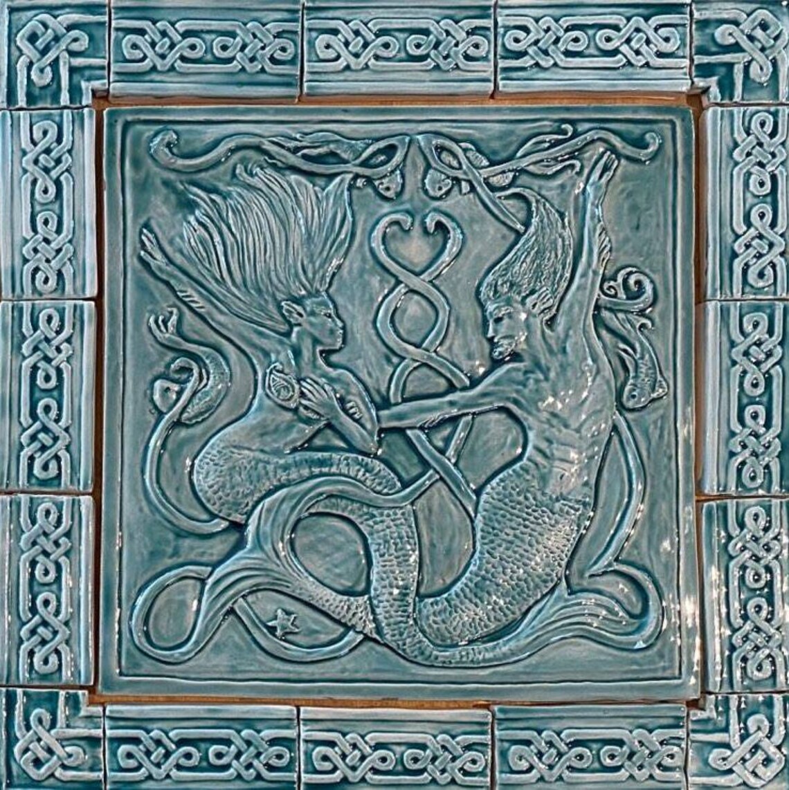 12"mythical Mermaid and Mermen Backsplash Tile With Celtic Border (size ...
