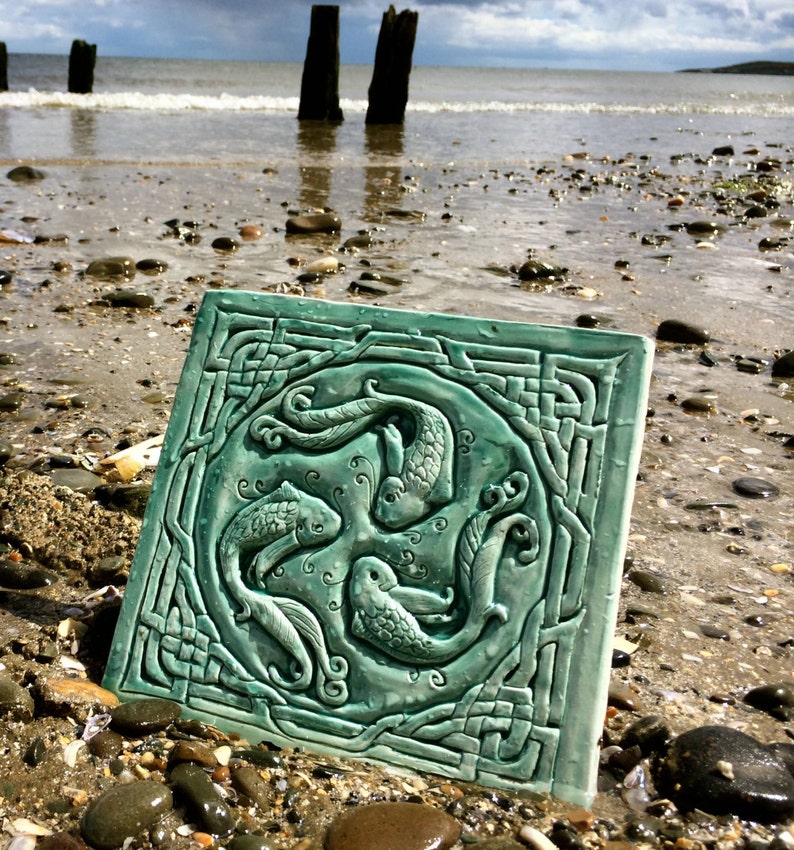 Celtic 'fish of Knowledge' Ceramic bas relief Tile in | Etsy