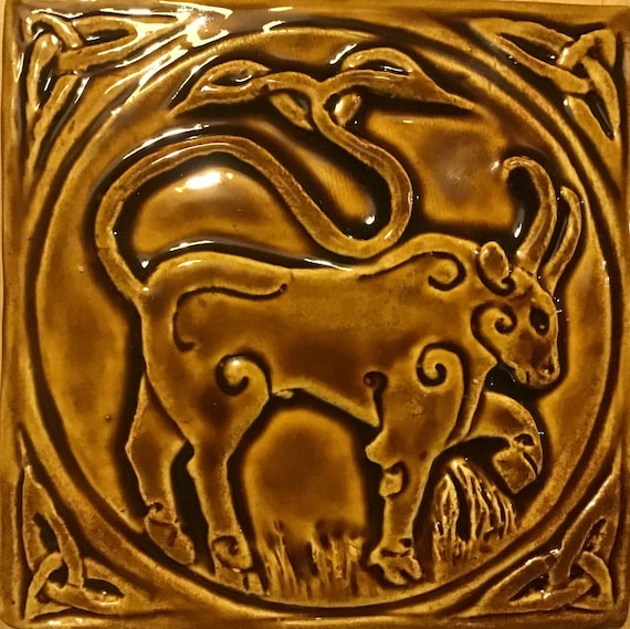Handmade 4 Celtic Bull Ceramic Tile in Sienna Glaze - Etsy