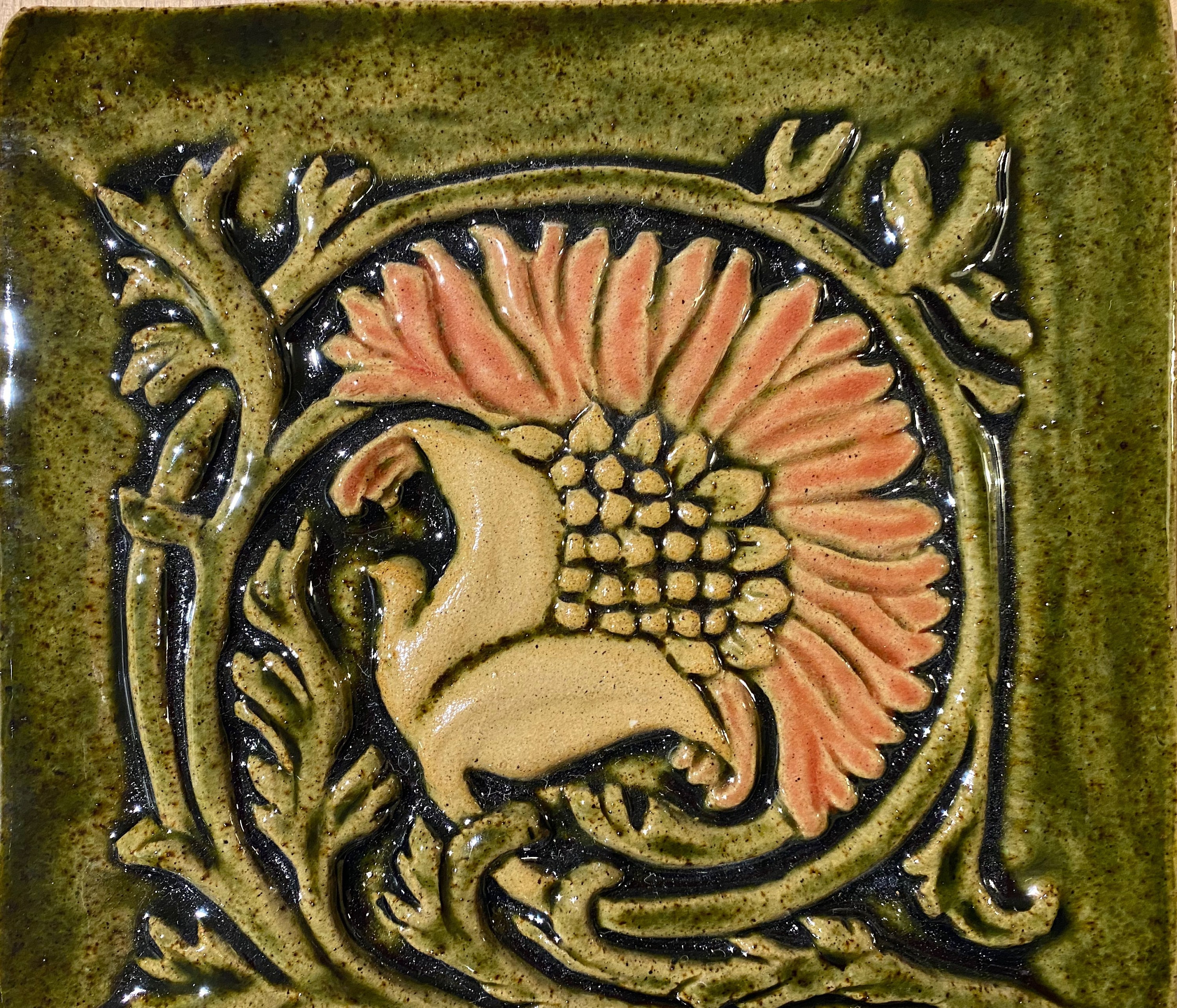 6 Floral Art Nouveau Bas Relief Handmade Tile in Moss - Etsy