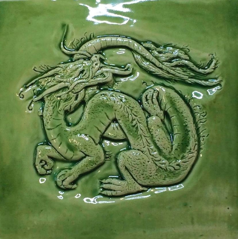 Handmade Chinese Dragon Ceramic Tile, With a Apple Jade Glaze, - Etsy