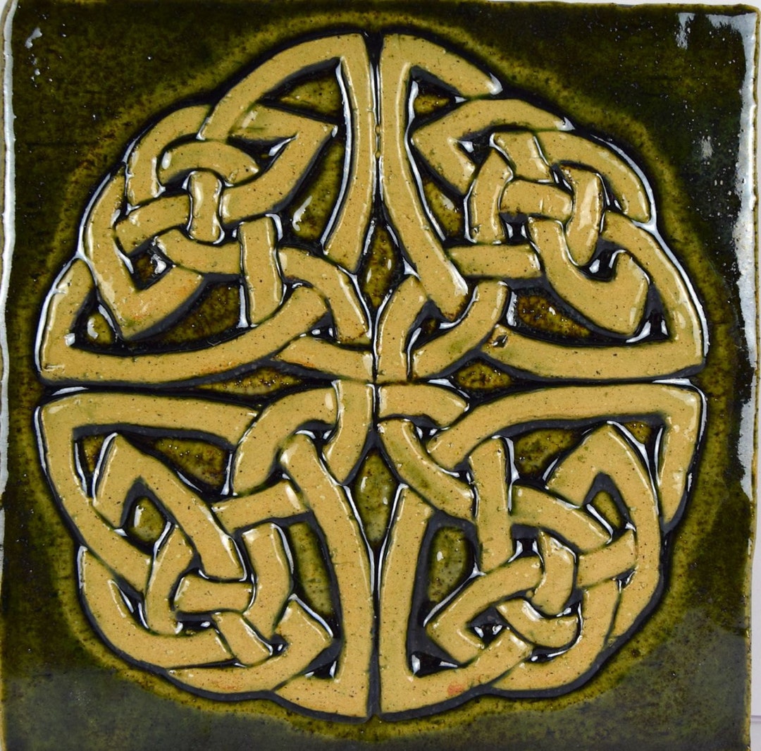 Celtic Knot (vine) Ceramic Bas Relief Tile in Moss Green Glaze - Etsy