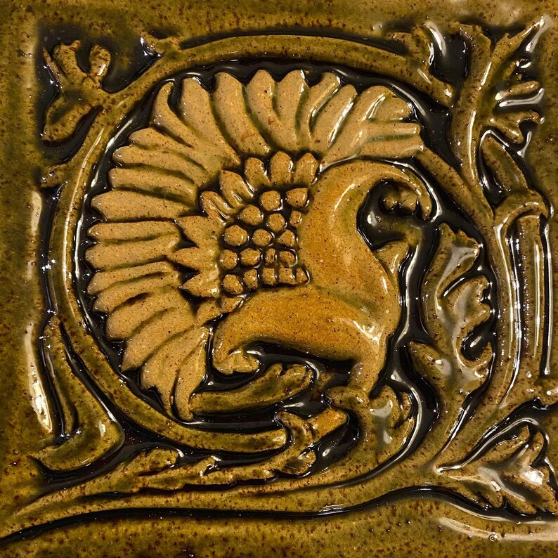 6 Floral Art Nouveau Bas Relief Handmade Tile in Moss - Etsy