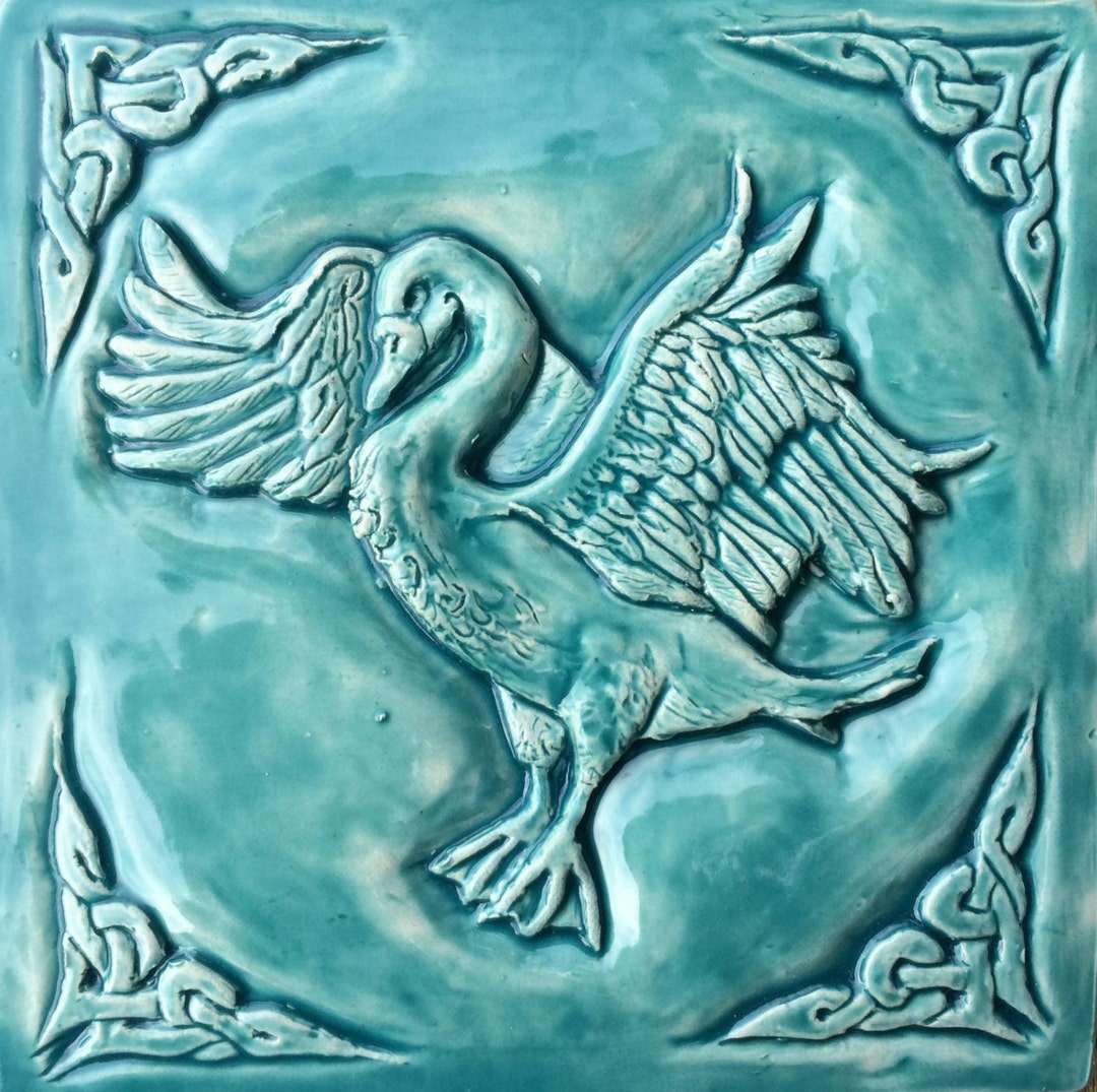 Handmade Celtic Swan Ceramic Bas Relief Tile in Turquoise Glaze - Etsy