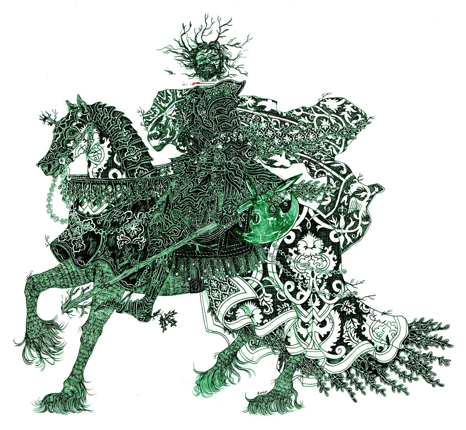 Sir Gawain and the Green Knight Print, Medieval, Arthurian Legend Art ...