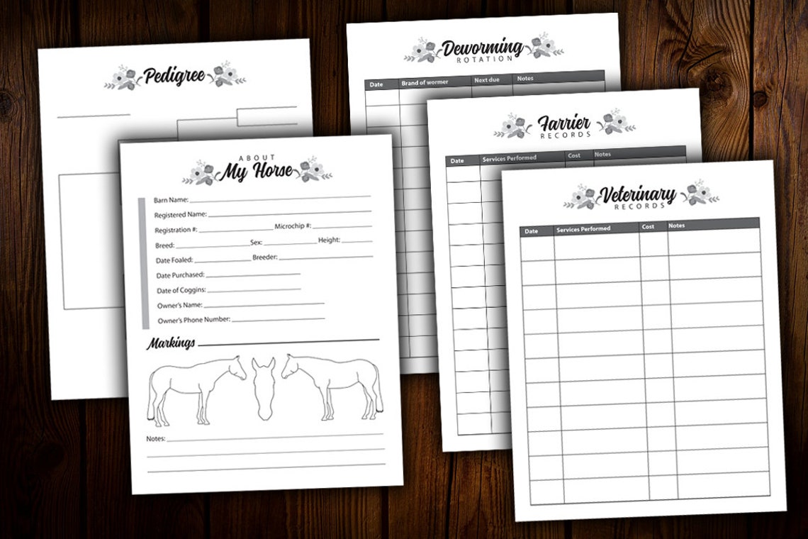 Horse Equine Record Keeping Log Book Planner Inserts - Etsy