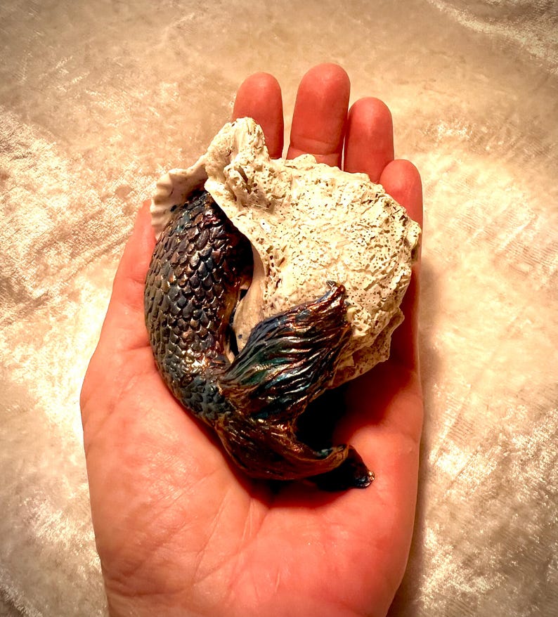 Miniature Hand Sculpted Mermaid Tail in Seashell Sculpture - Etsy