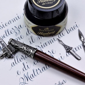 Bortoletti Wood Oblique Calligraphy Pen With Bronze Nib Holder Set ...