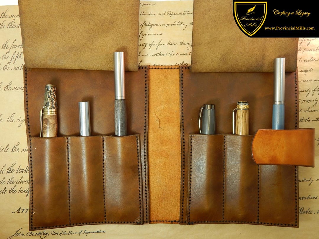 Six Pen Leather Carrying Case Handcrafted Walnut and Saddle Tan - Etsy