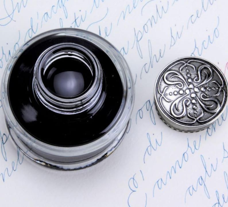 Bortoletti Glass Inkwell With Bronze Cap - Comes With 50ml Bottle of ...