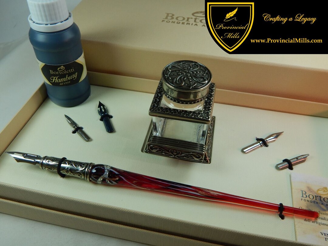 Bortoletti Murano Glass Dip Pen With Bronze Nib Holder Set Includes Ink ...