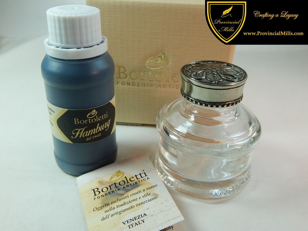 Bortoletti Glass Inkwell With Bronze Cap Comes With 50ml Bottle of Ink ...