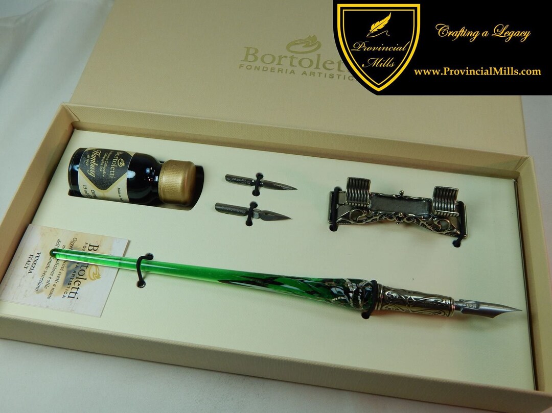 Bortoletti Murano Glass Dip Pen With Bronze Nib Holder Set Includes Ink ...