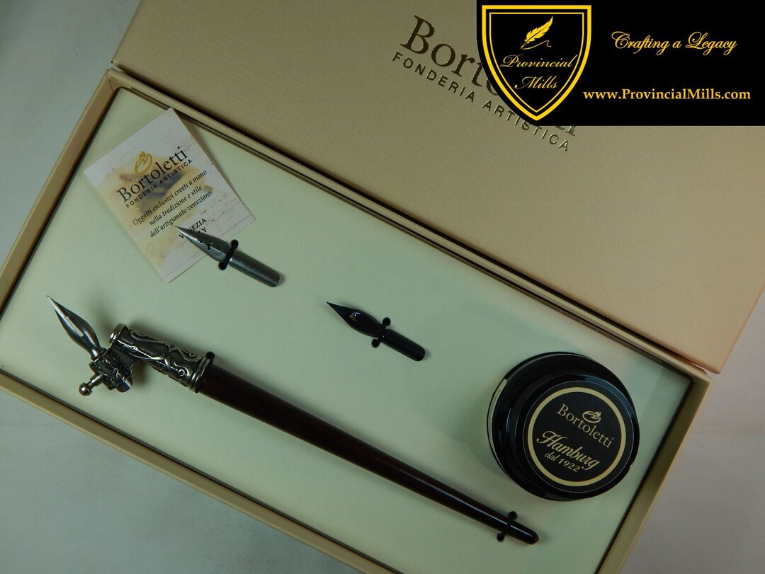 Bortoletti Wood Oblique Calligraphy Pen With Bronze Nib Holder Set ...