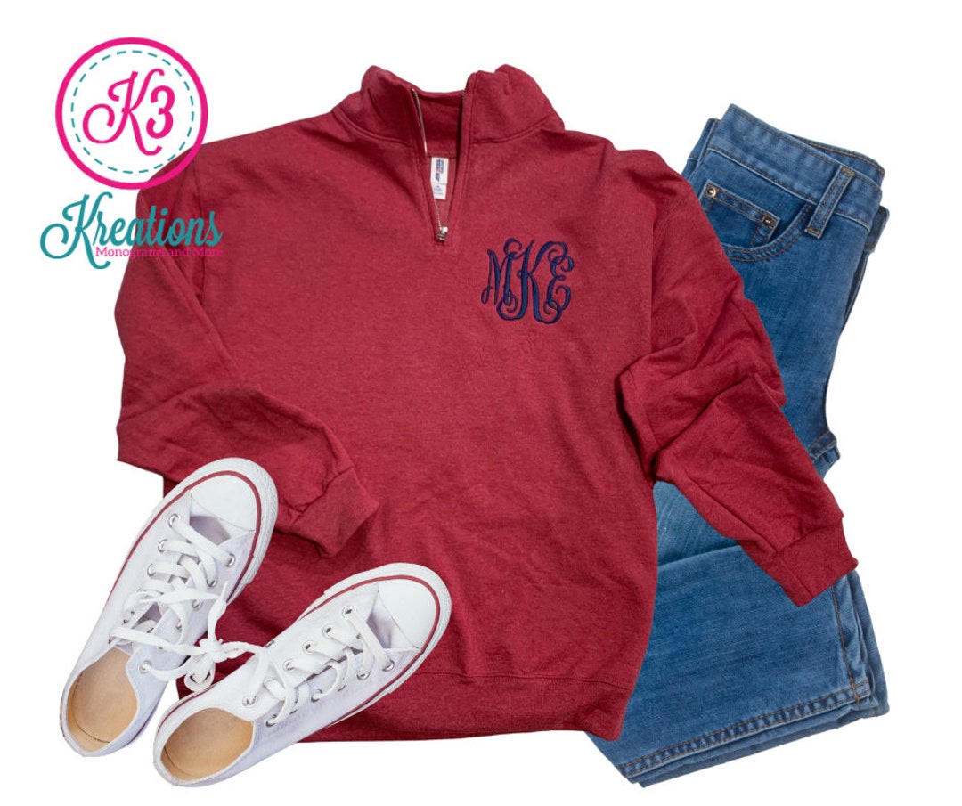 Adult Monogrammed Quarter Zip Sweatshirt, Monogram Pullover ...