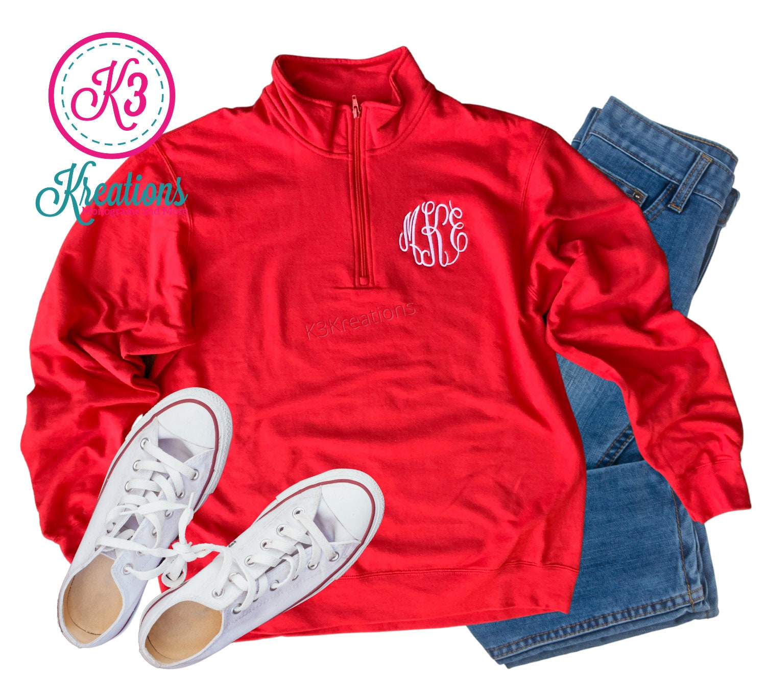 Monogrammed Red Quarter Zip Sweatshirt, Valentine's Day Gift - Etsy