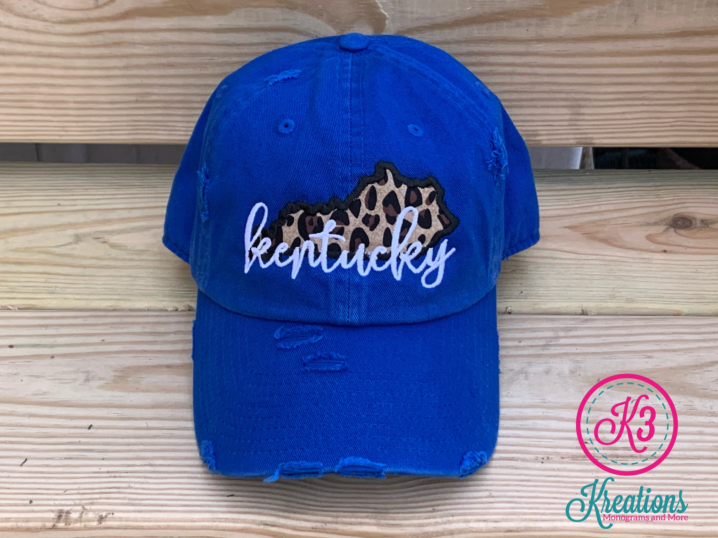 Kentucky State Leopard Print Applique Distressed Ball Cap, Kentucky ...