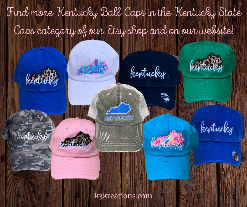 Kentucky State Leopard Print Applique Distressed Ball Cap, Kentucky ...