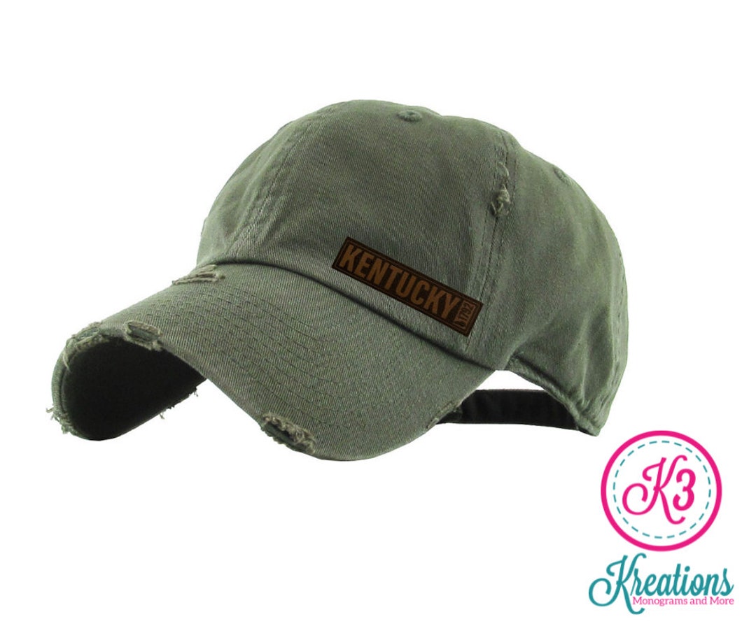 Kentucky Leather Patch Distressed Ball Cap, KY State Hat, Leather Patch ...