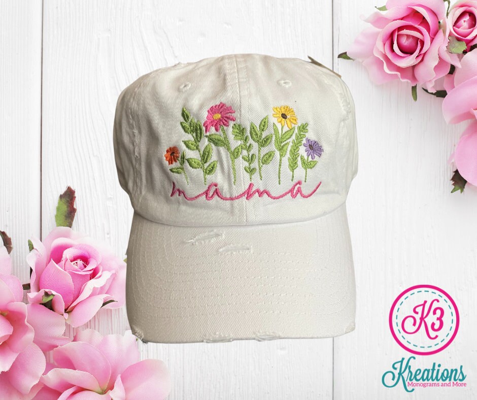 Floral Mama Embroidered Hat, Mom Hat, Mama Cap, Mothers Day Gift ...