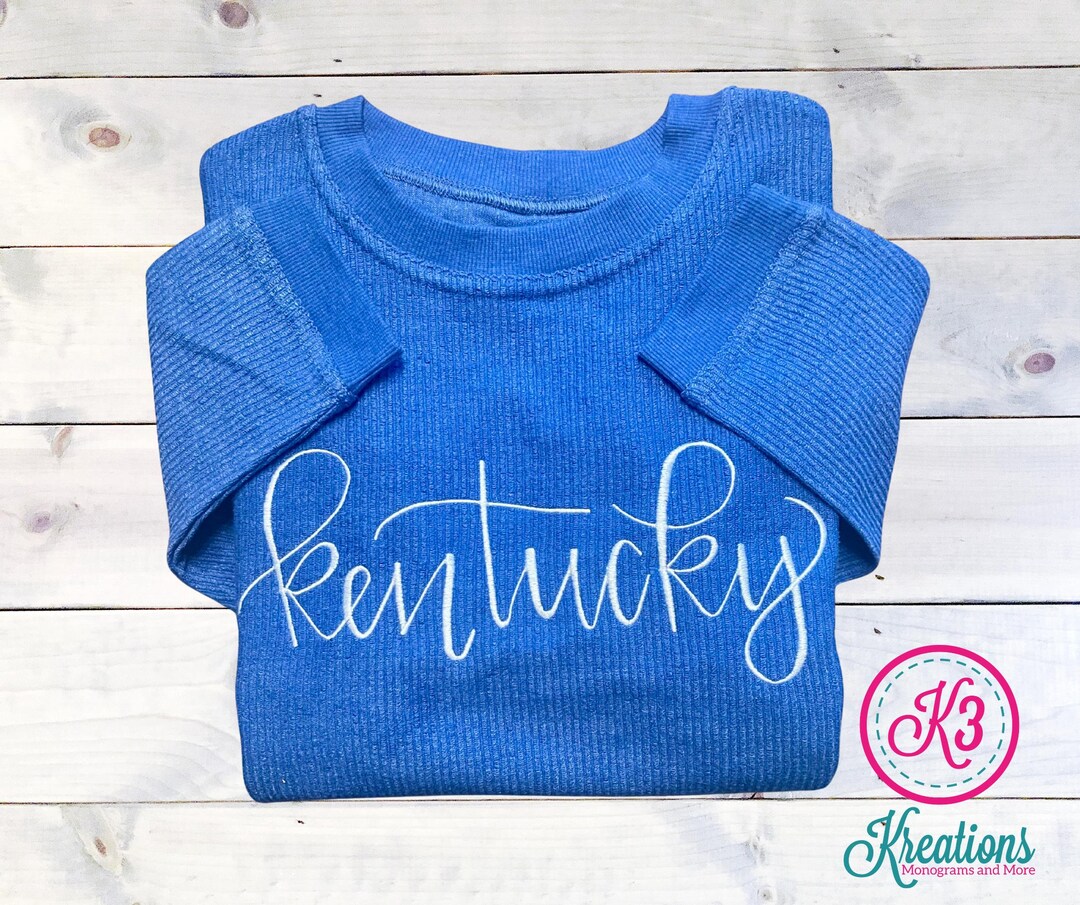 Adult Embroidered Script Kentucky Royal Blue Corded Crewneck Sweatshirt ...