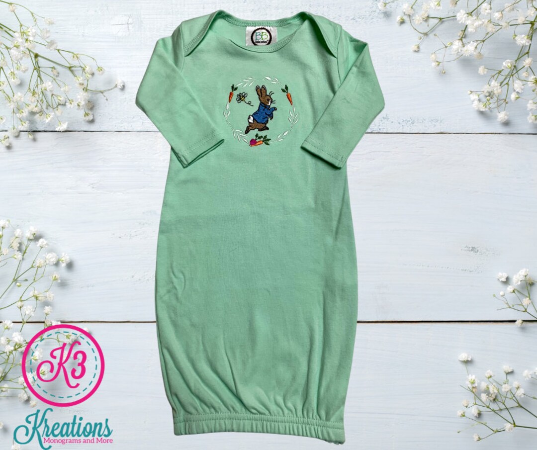 Baby Peter Rabbit Gown, Light Green, Newborn Easter Outfit, Baby Shower ...