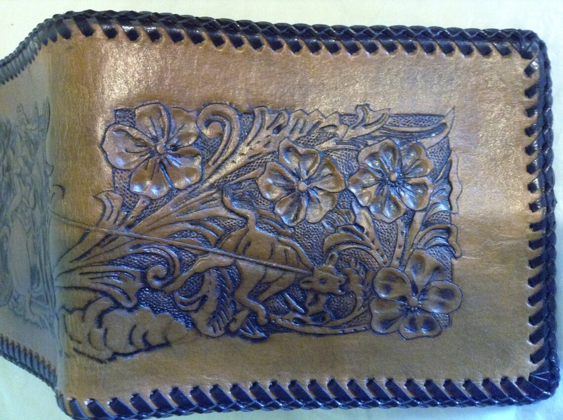 Hand Tooled and Laced Leather Wallet With Calf Roper - Etsy