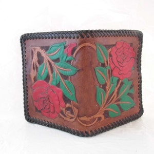 Hand Tooled, Hand Painted Leather Bifold Wallet With Rose Design - Etsy