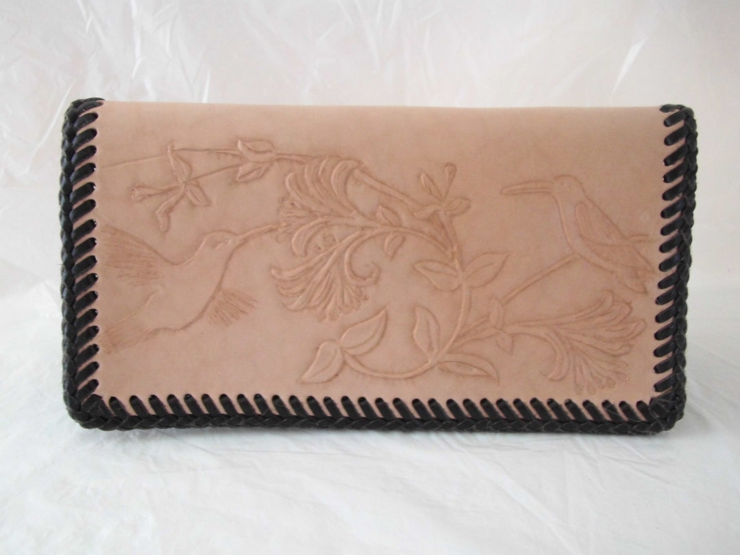 Ladies Hand Tooled Leather Checkbook Cover With Hummingbird Design - Etsy