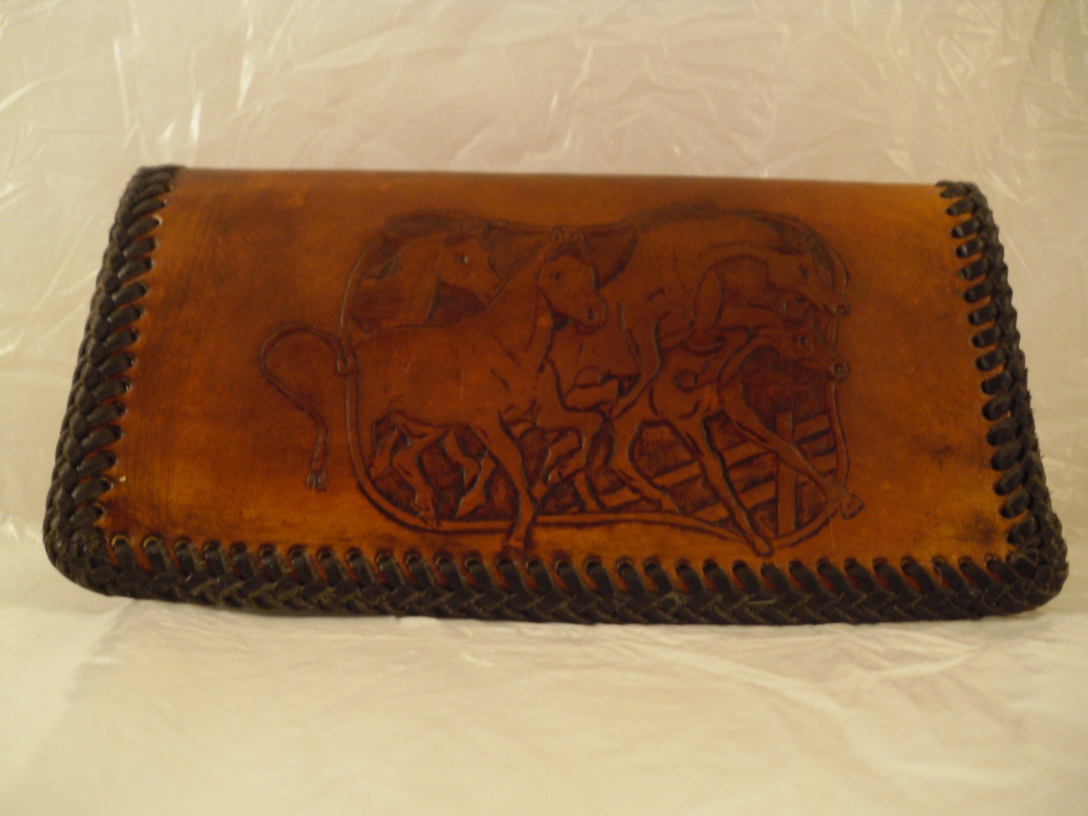 Hand Tooled Leather Checkbook Cover With Horses Made in Montana - Etsy