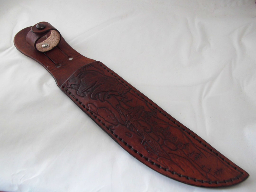 Large Hand Tooled Leather Knife Sheath With a Bear Design Made in ...