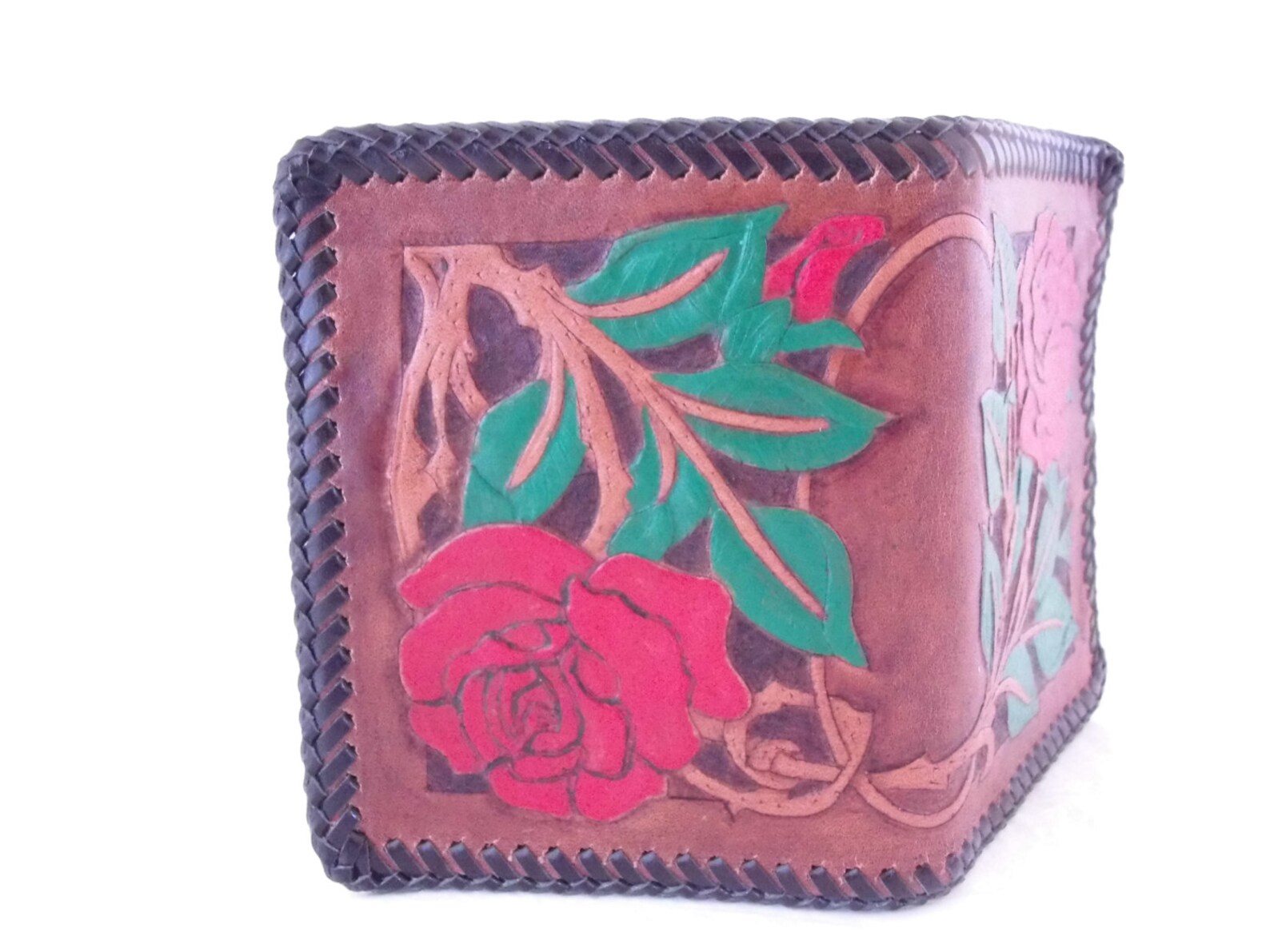 Hand Tooled, Hand Painted Leather Bifold Wallet With Rose Design - Etsy