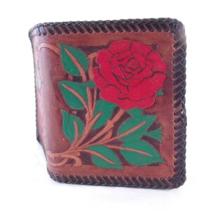 Hand Tooled, Hand Painted Leather Bifold Wallet With Rose Design - Etsy