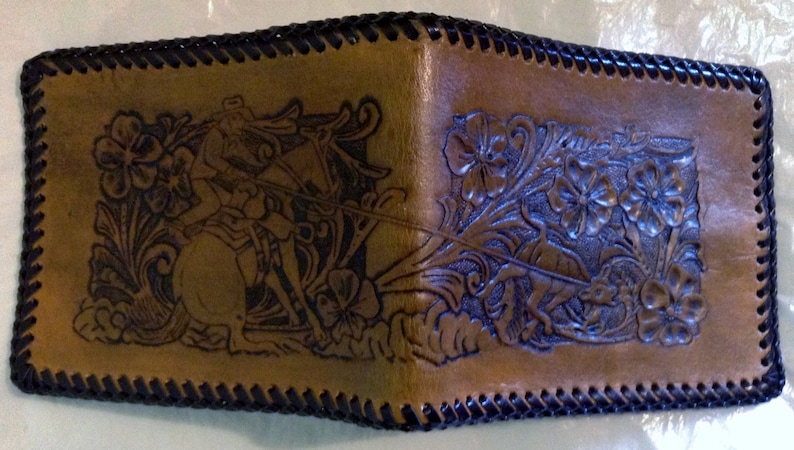 Hand Tooled and Laced Leather Wallet With Calf Roper - Etsy