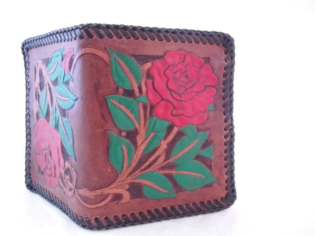 Hand Tooled, Hand Painted Leather Bifold Wallet With Rose Design - Etsy