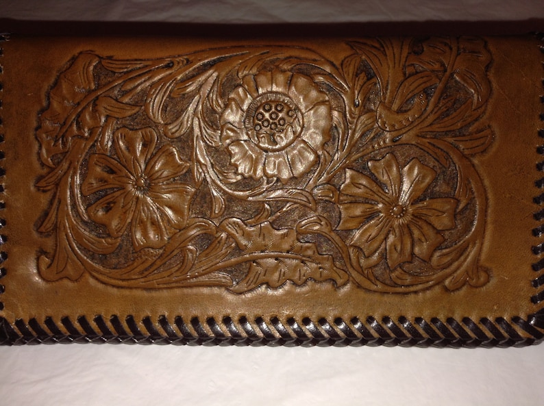 Hand Tooled Elk Design Leather Roper Wallet/checkbook | Etsy