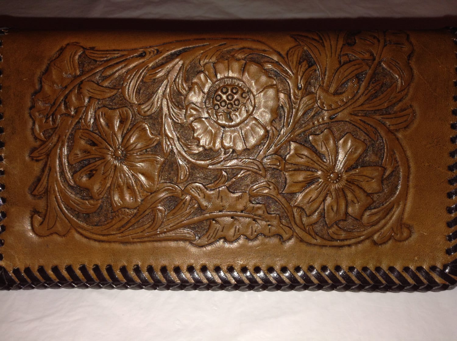 Hand Tooled Elk Design Leather Roper Wallet/checkbook - Etsy