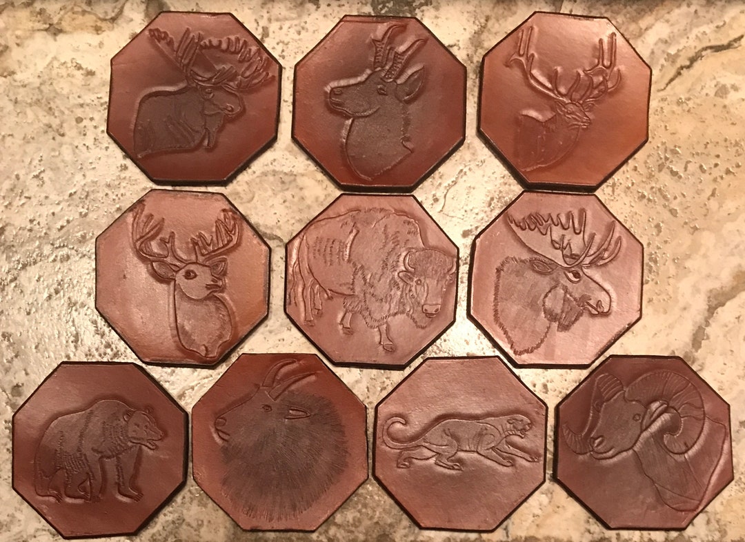 Wildlife Coasters Hand Tooled, Choose Your Animal, Bear, Big Horn ...