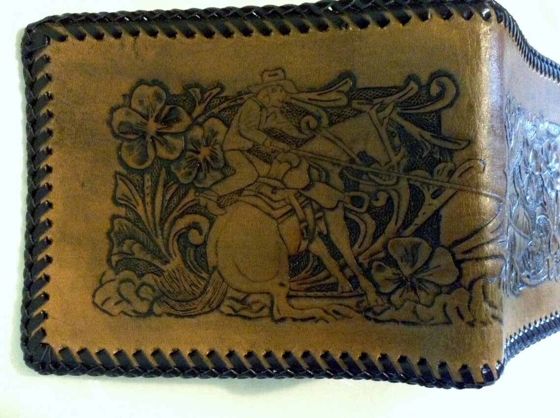 Hand Tooled and Laced Leather Wallet With Calf Roper Design(custom ...
