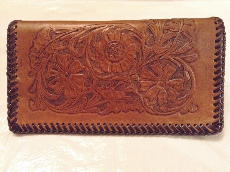 Hand Tooled Elk Design Leather Roper Wallet/checkbook | Etsy
