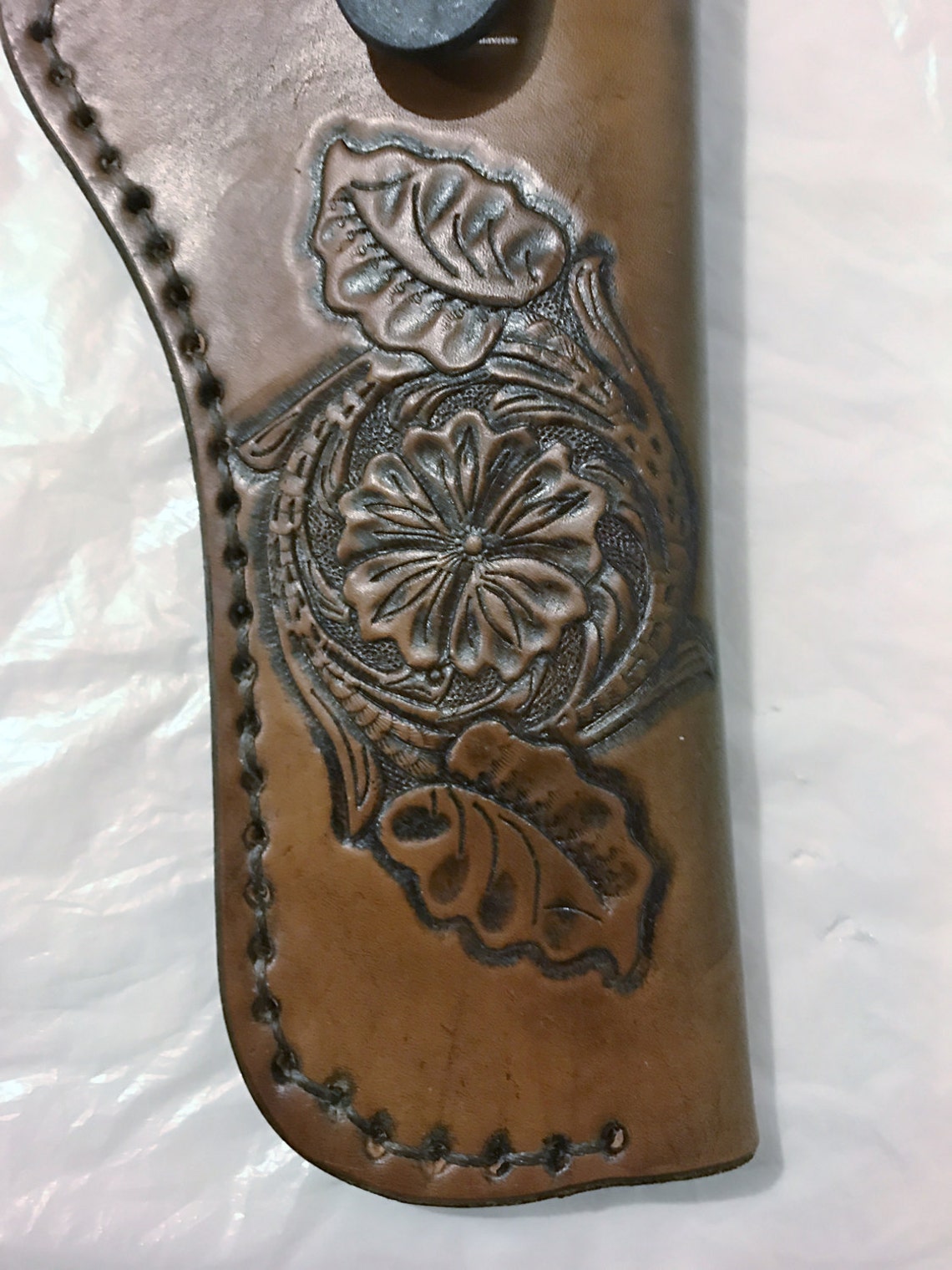 Hand tooled leather revolver holster-medium Made in | Etsy