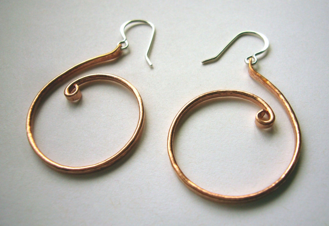 Whoops!...copper Earrings, Hammered Copper Wire Swirl With Sterling ...