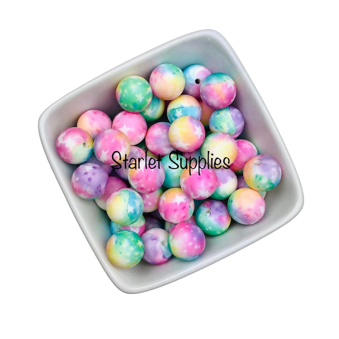 15mm Silicone Beads, Beaded Pen Beads, Pen Beads, Tye Dye Stars Beads ...