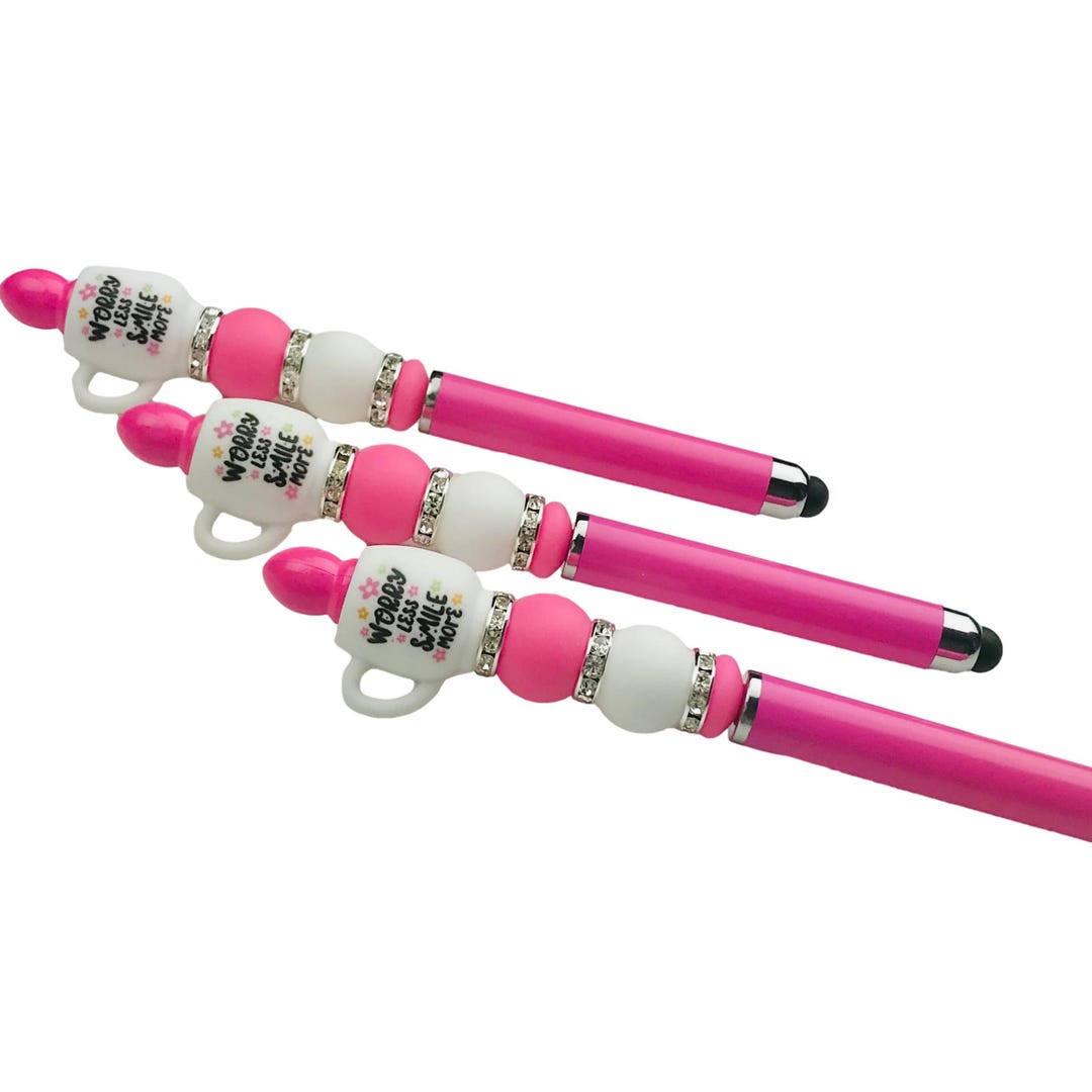 Hot Pink Beaded Stylus Pen: Worry Less Smile More - Etsy