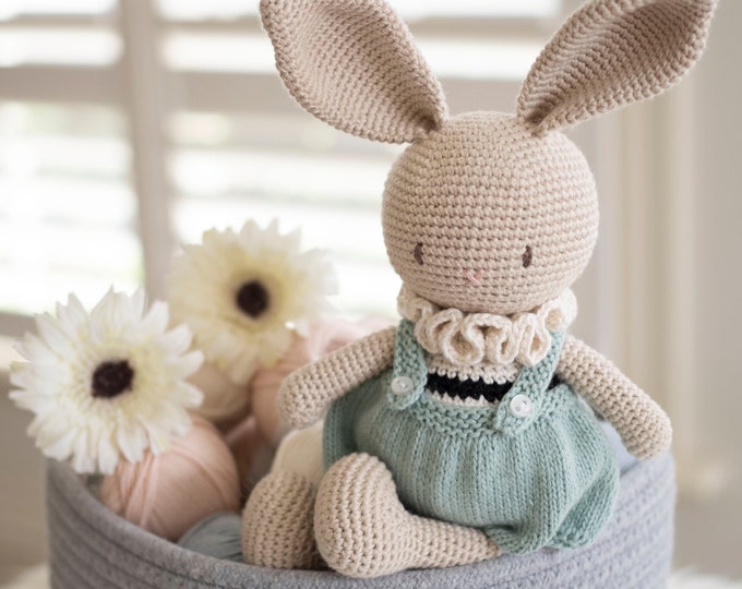 Amigurumi Crochet Doll Honey Bunny Rabbit in Knitted Mint Green Romper ...
