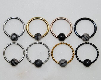 BLUE Captive Bead Ring - Surgical Steel/titanium - Choose Size 20g/18g/16g/14g Color Silver/rose ...