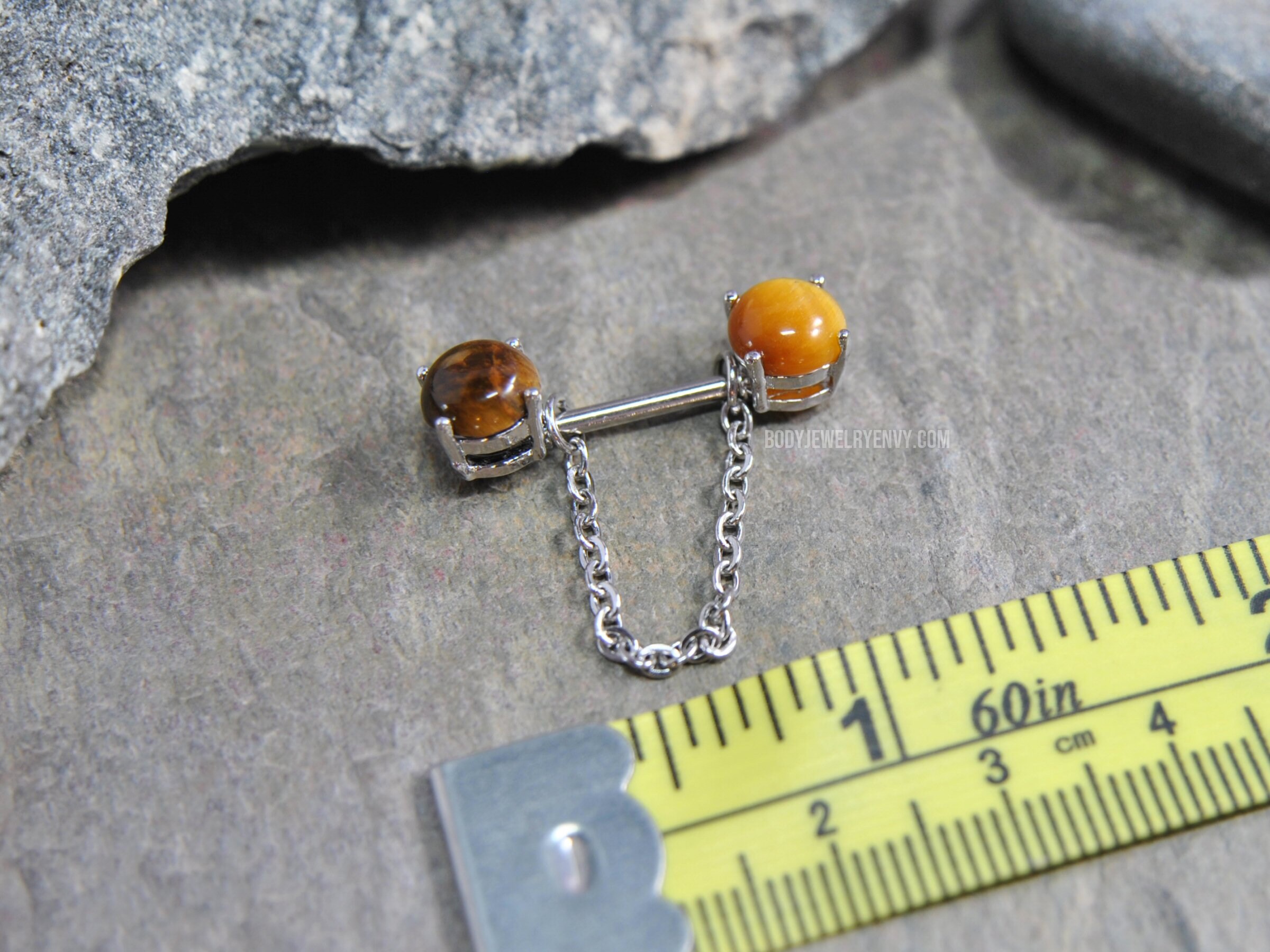 Prong-set Tiger Eye Gemstone Nipple Barbell 14 Gauge 12mm - Etsy