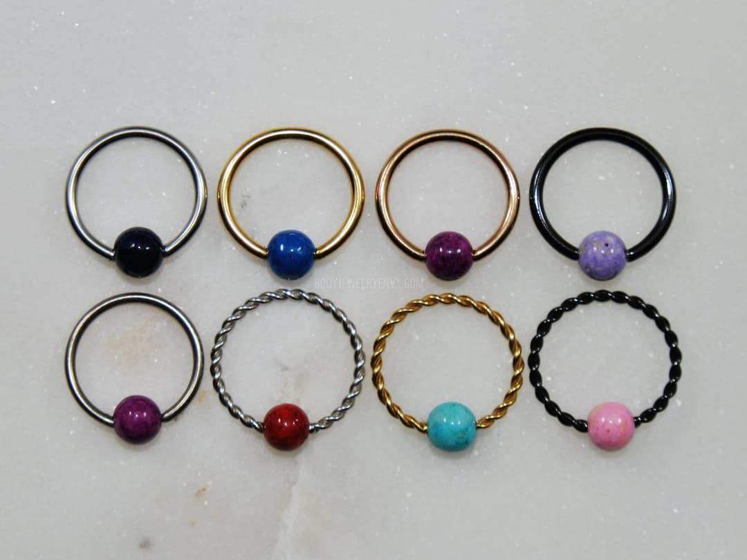 10 COLORS ~ RIVERSTONE Captive Bead Ring, Surgical Steel/titanium Size ...